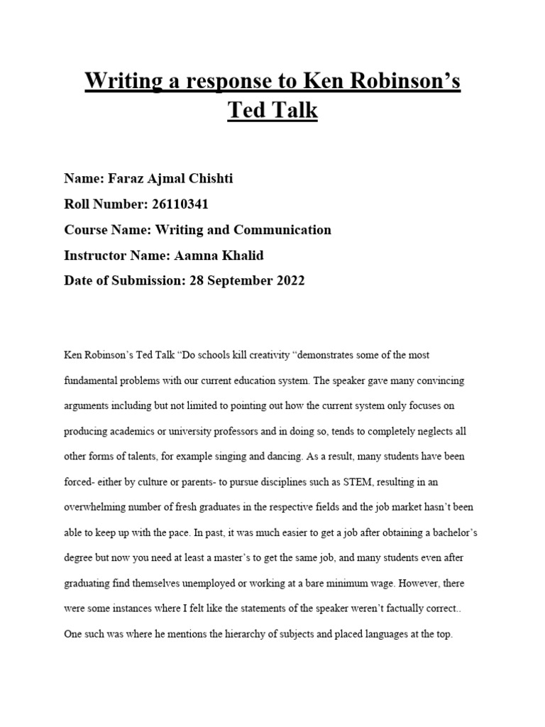 Writing A Response To Ken Robinson | PDF | Wellness