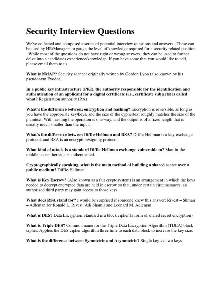 Security Interview Question | PDF | Cryptography | Public Key Cryptography