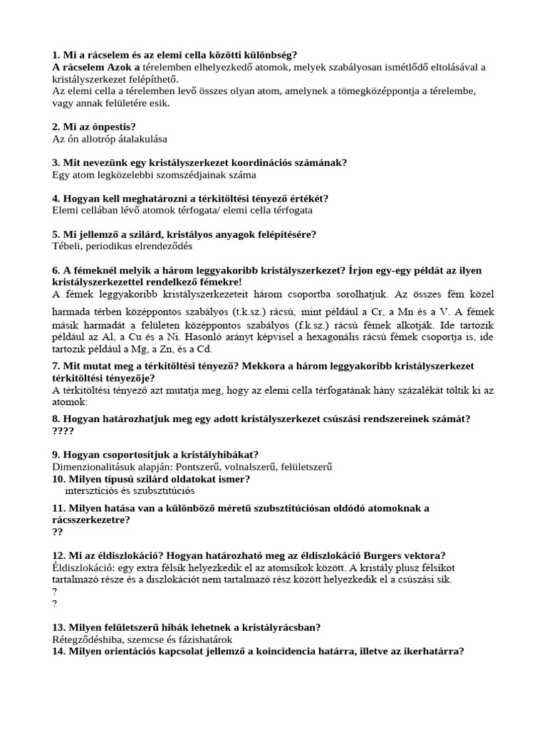 Anyagismeret Kérdések | PDF