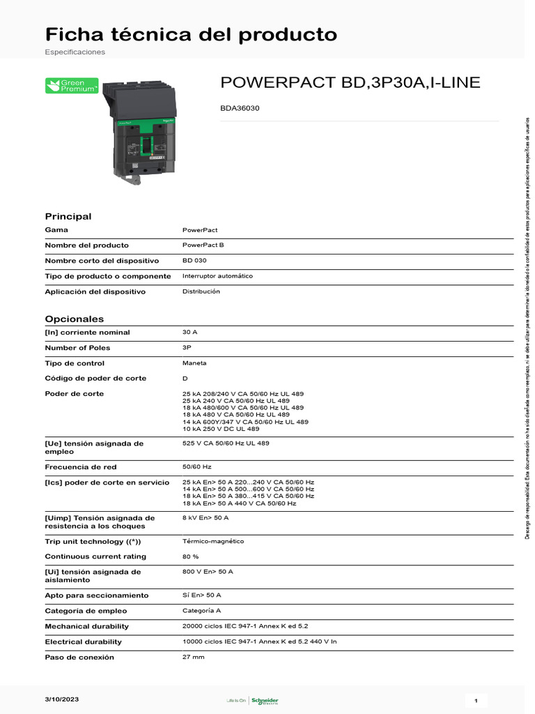 Interruptores PowerPact B - BDA36030 | PDF | Energia electrica ...