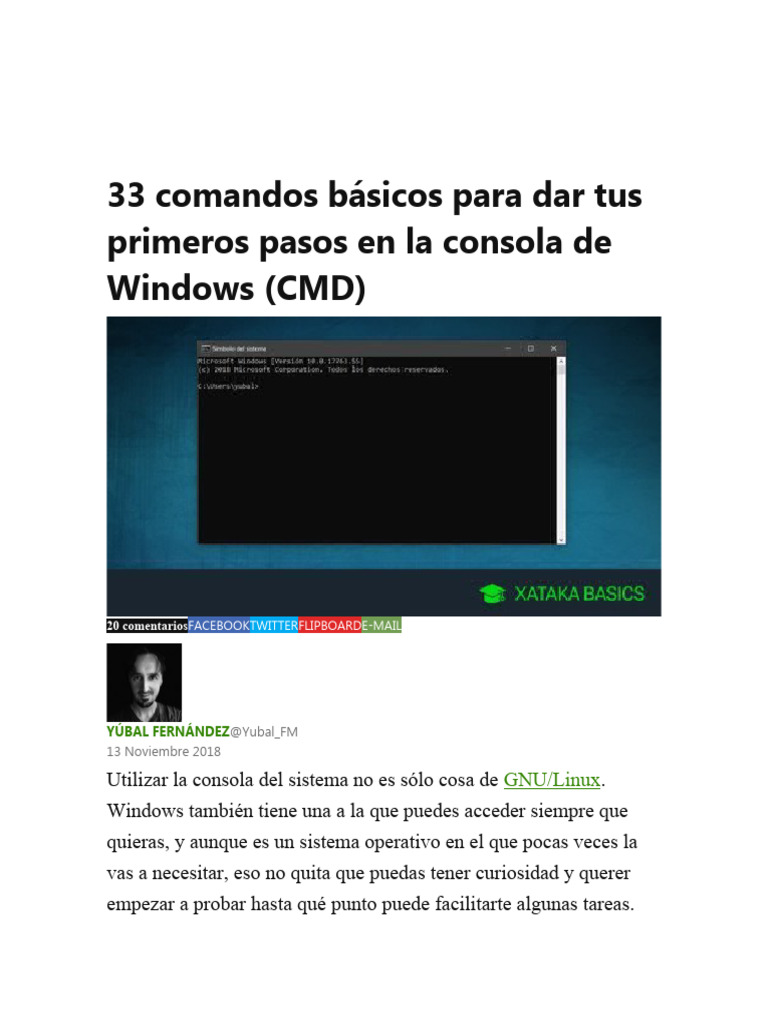33 comandos básicos para dar tus primeros pasos en la consola de Windows | PDF | Software ...