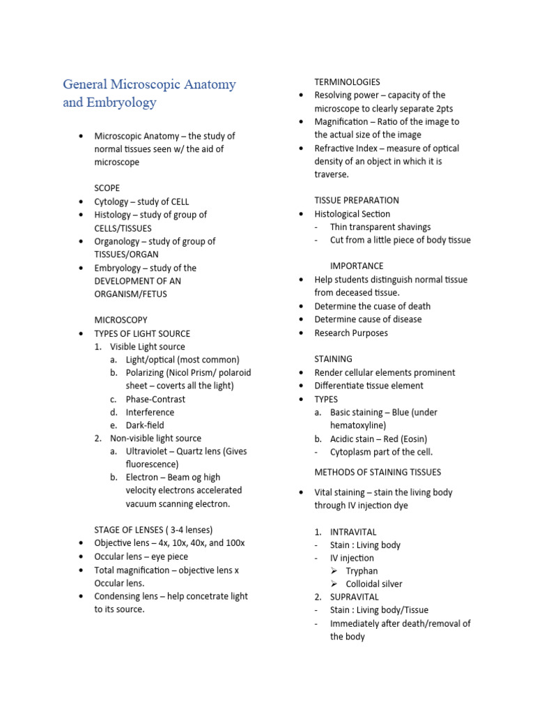Microscopic Anatomy and Embryology Guide | PDF | Staining | Microscope