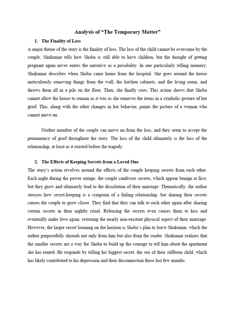 Analysis of "The Temporary Matter" | PDF | Grief