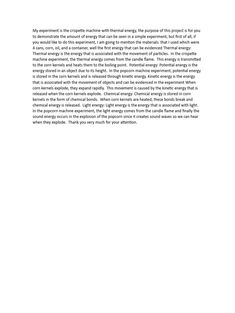Exploring Energy Types in Popcorn Experiment | PDF