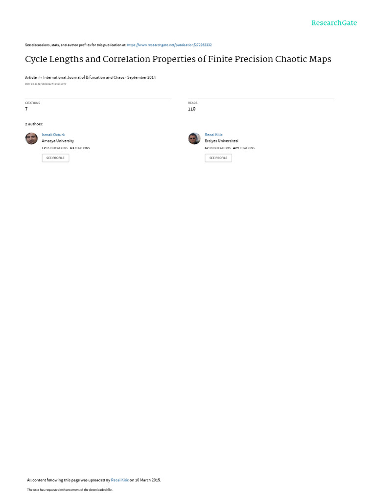 Cycle Lengths and Correlation Properties of Finite Precision Chaotic Maps | PDF | Chaos Theory ...