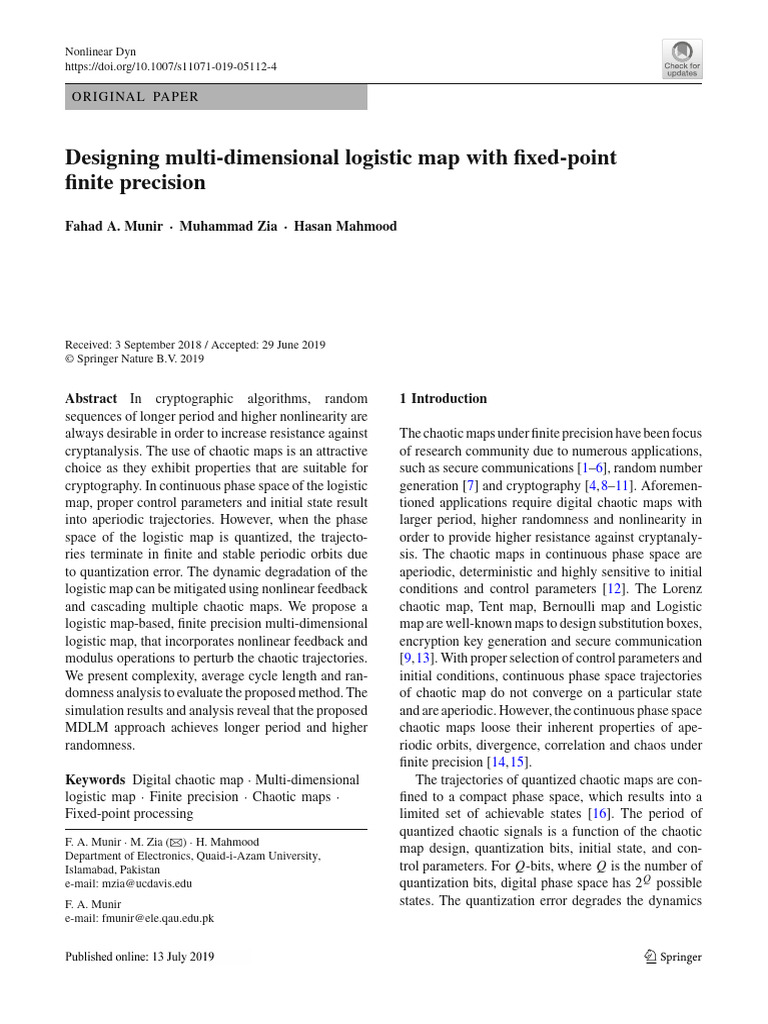 Designing Multi-Dimensional Logistic Map With Fixed-Point | PDF | Chaos Theory | Cryptography
