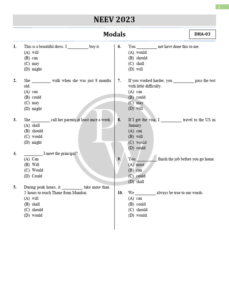Grammar - Modals - Daily Home Assignment 03 II (Neev 2023) | PDF | Computing | Software