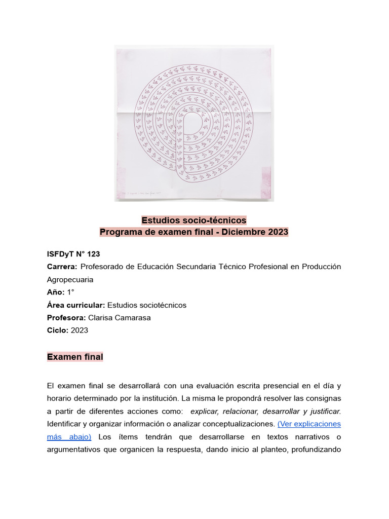 Programa de examen de Estudios sociotécnicos 123 - Diciembre 2023 | PDF ...