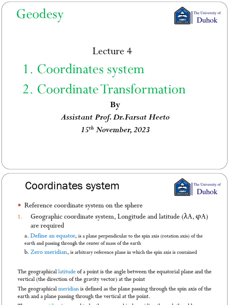 Lecture 4 Coordinate Transformation .PPTX (Repaired) | PDF | Latitude ...