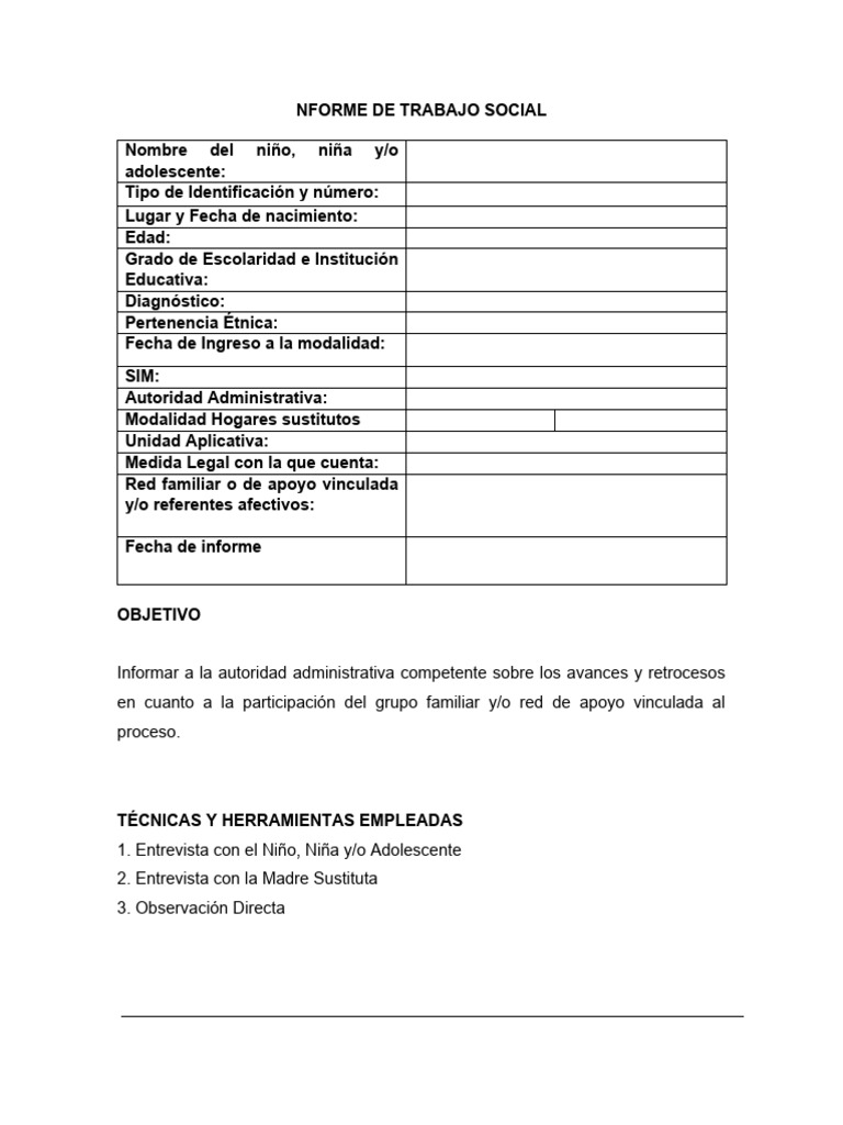 Informe Trabajo Social - Ejem | PDF | Las emociones | Trabajo Social