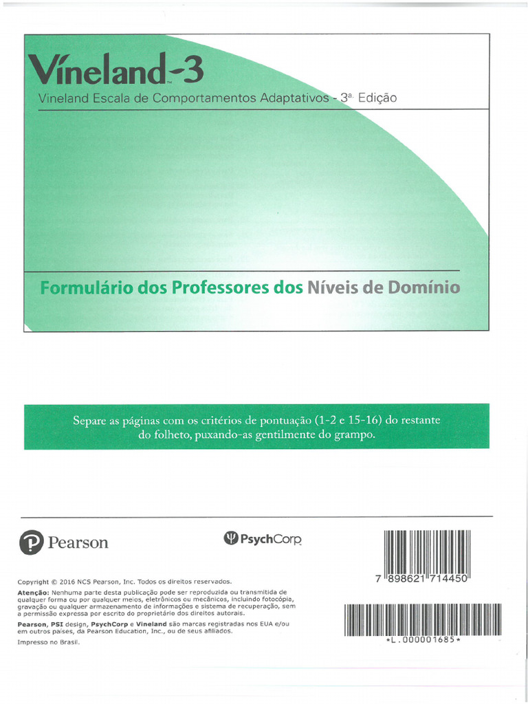 Vineland 3 Escala de Comportamento Adaptativo Formulário Dos Professores | PDF