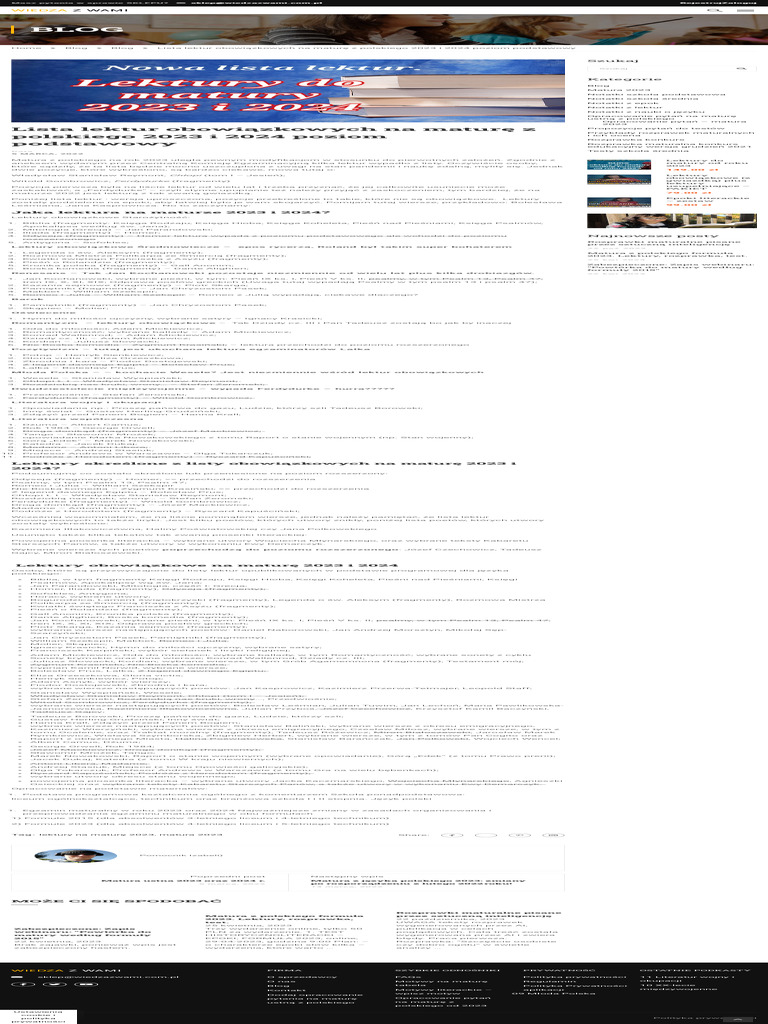 Lista Lektur Obowiązkowych Na Maturę Z Polskiego 2023 I 2024 Poziom Podstawowy - Wiedza Z Wami 4 ...