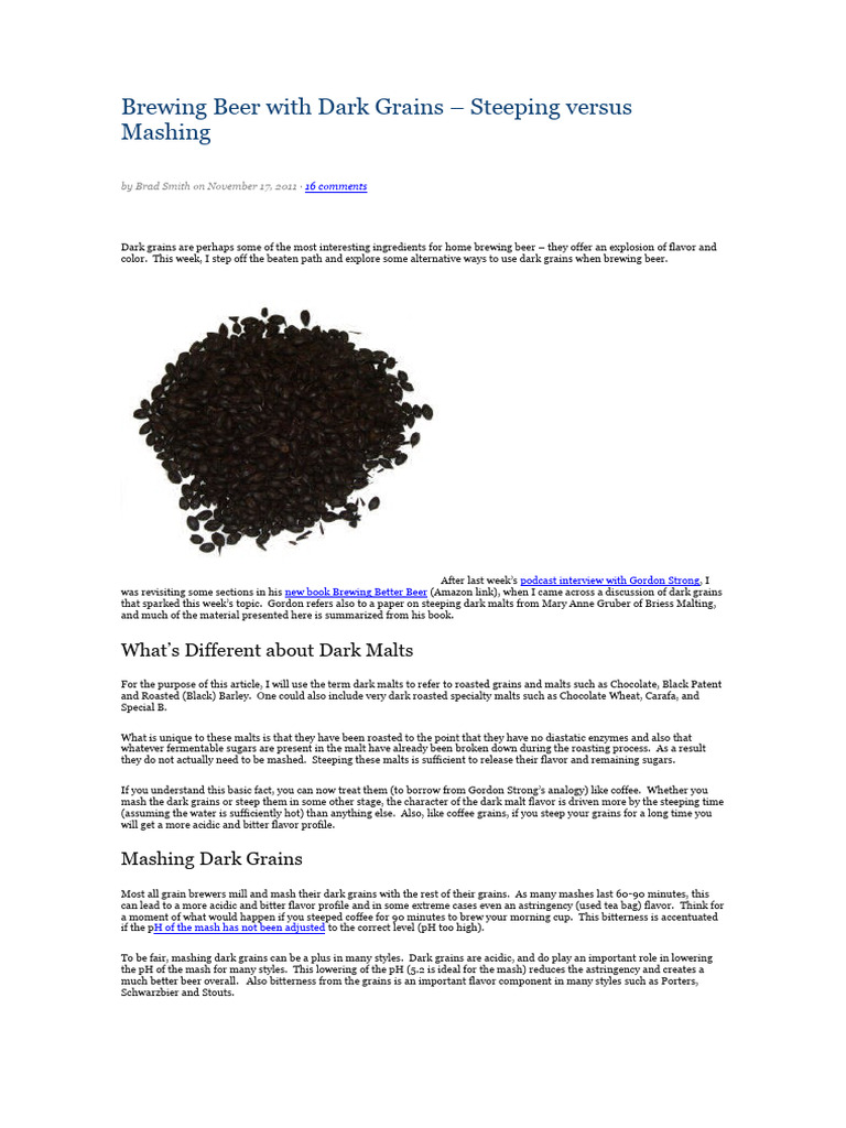 Steeping vs. Mashing Dark Grains in Beer | PDF | Brewing | Malt