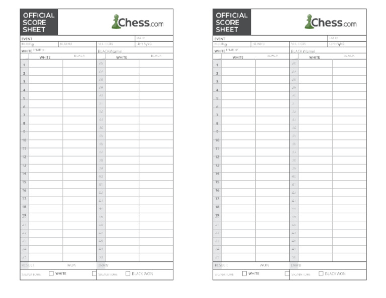 Official Chess - Com Score Sheet | PDF