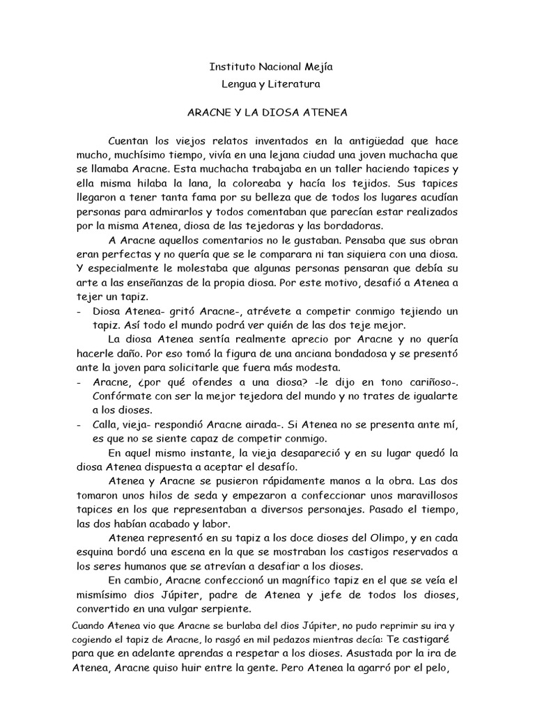 Mito de Aracne | PDF | Tapiz | Atenea