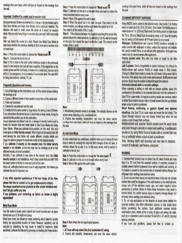 Stud Center Finder Metal and AC Live Wire Detector (SH402) | PDF