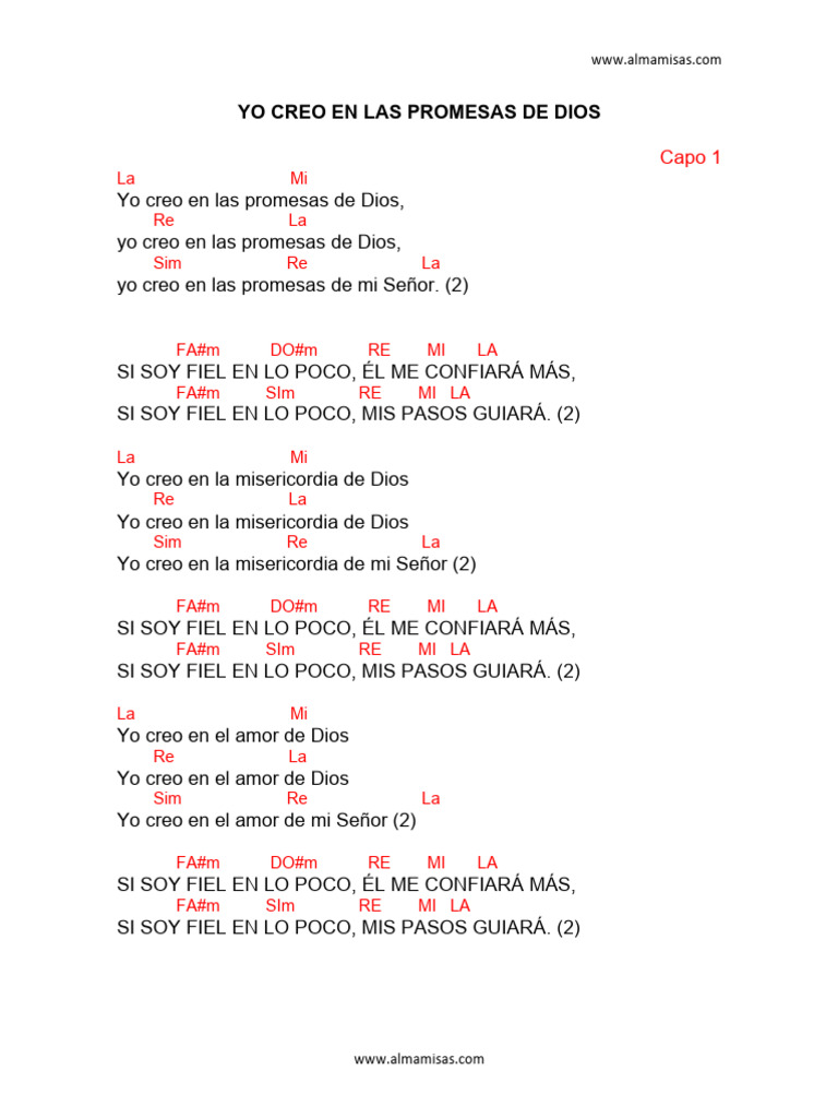 Yo Creo en Las Promesas de Dios LETRA Y ACORDES | PDF