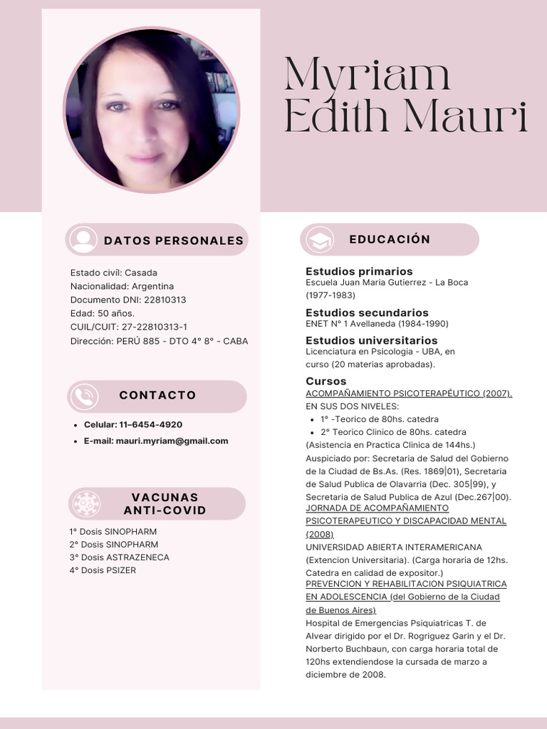 Curriculum Vitae de Myriam Edith Mauri | PDF | Espectro autista ...