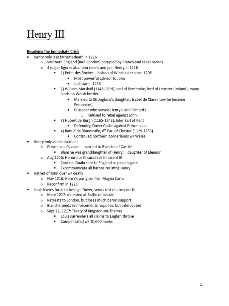 Henry III: Crisis and Rebellion Overview | PDF | Middle Ages | Medieval ...