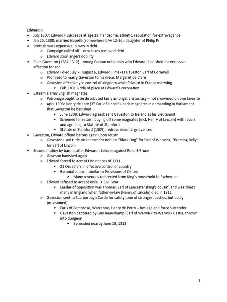 HIS201.09.Edward II - Notes | PDF | Middle Ages | House Of Plantagenet