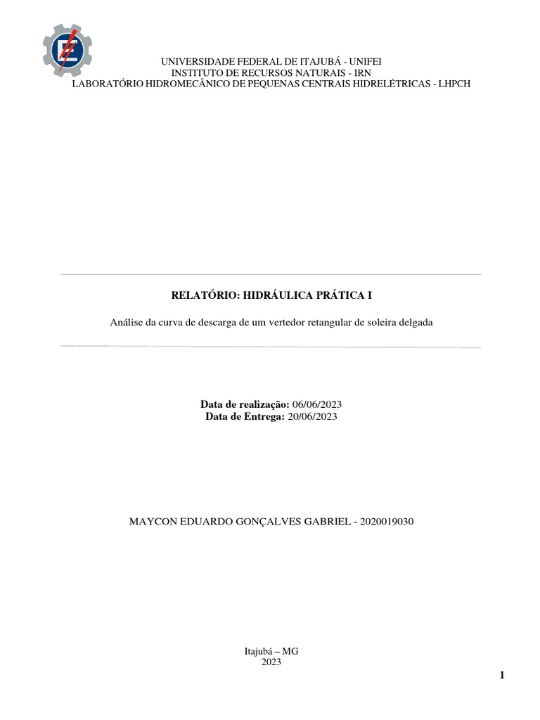 Relatório_Hidráulica Prática 1_ Análise da curva de descarga de um ...
