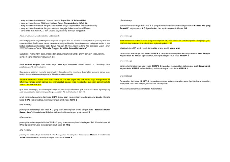Teks MC Pembukaan P5 | PDF