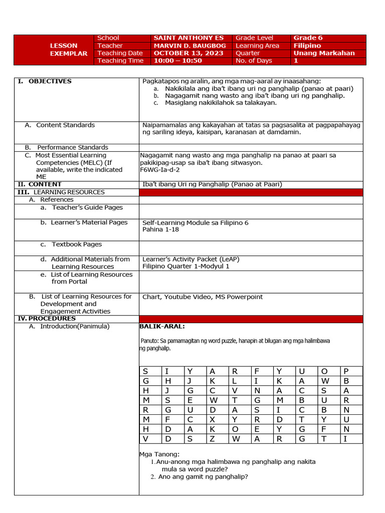 Baugbog Co1 Filipino6 2023 2024 | PDF