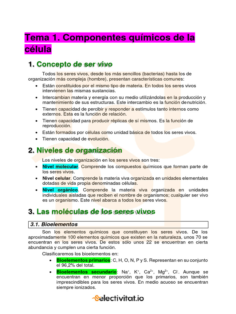 Tema 1. Componentes Quimicos de La Celula | PDF | Polisacárido | Organismos Tema 1. Componentes Quimicos de La Celula | PDF | Polisacárido | Organismos