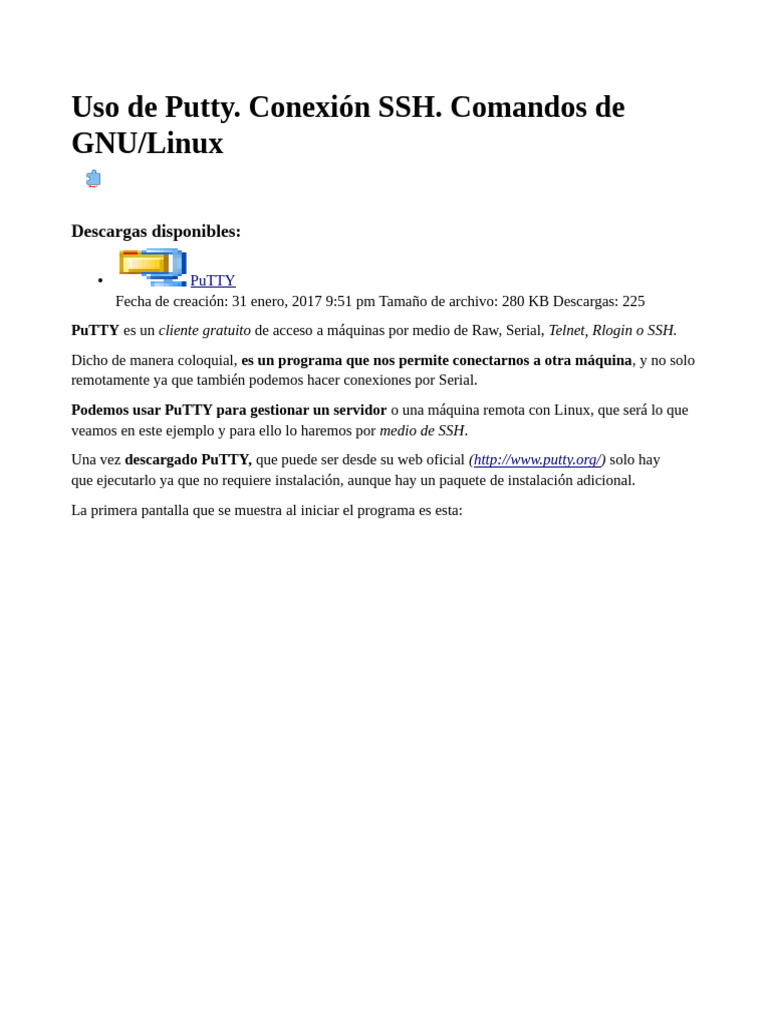 Conexión SSH y comandos en PuTTY | PDF | Archivo de computadora | Dirección IP