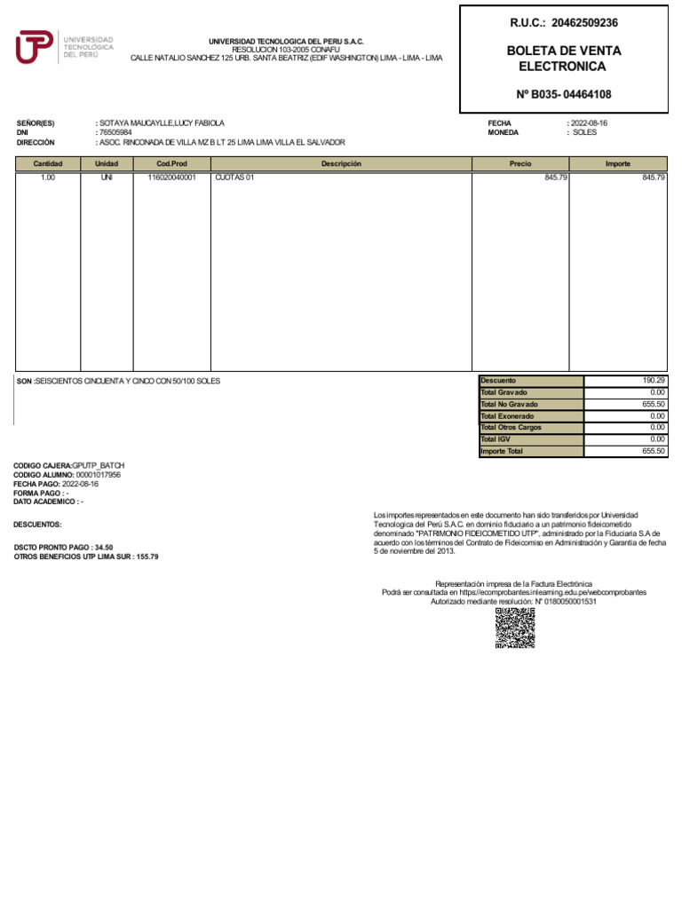 Boleta de Venta Electronica | PDF
