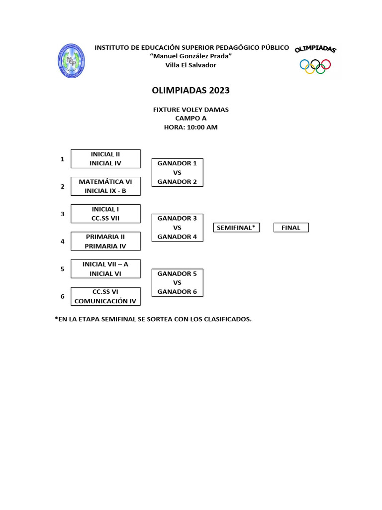 Fixture Olimpiadas 2023 | PDF