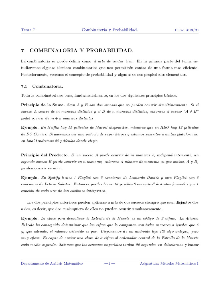 Tema 07 | PDF | Combinatoria | Probabilidad