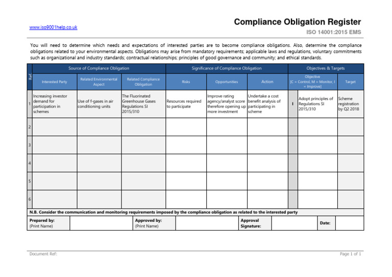 EMS Compliance Obligation Register | PDF | Regulatory Compliance ...