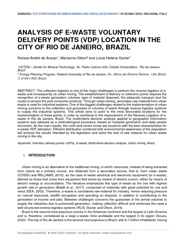 Sum 2020 - Analysis of E-Waste VDP Location in The City of Rio de Janeiro-Brazil | PDF ...