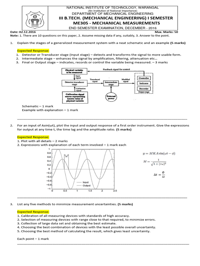 ME305 EndSemKEY 02122016 | PDF | Heat Transfer | Thermal Insulation