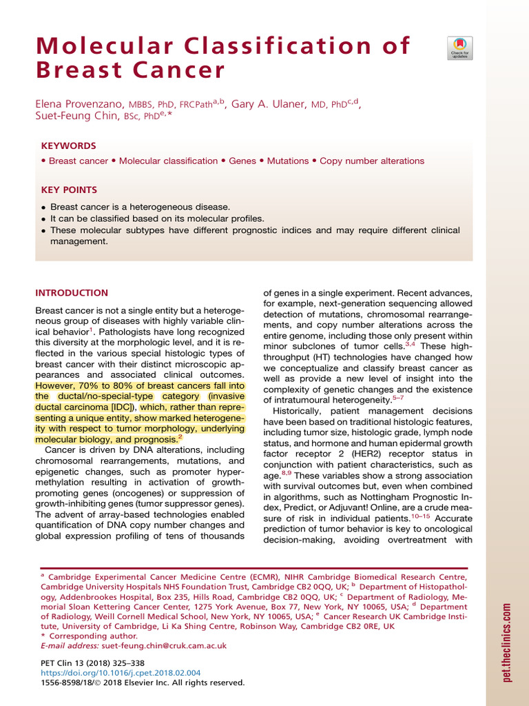 Molecular Classification of BC | PDF | Carcinoma | Metastasis
