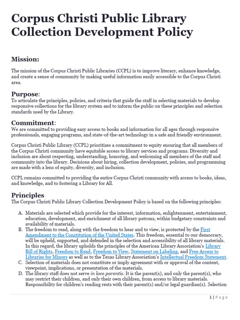 CCPL Collection Development Policy 2023 | Download Free PDF | Libraries ...