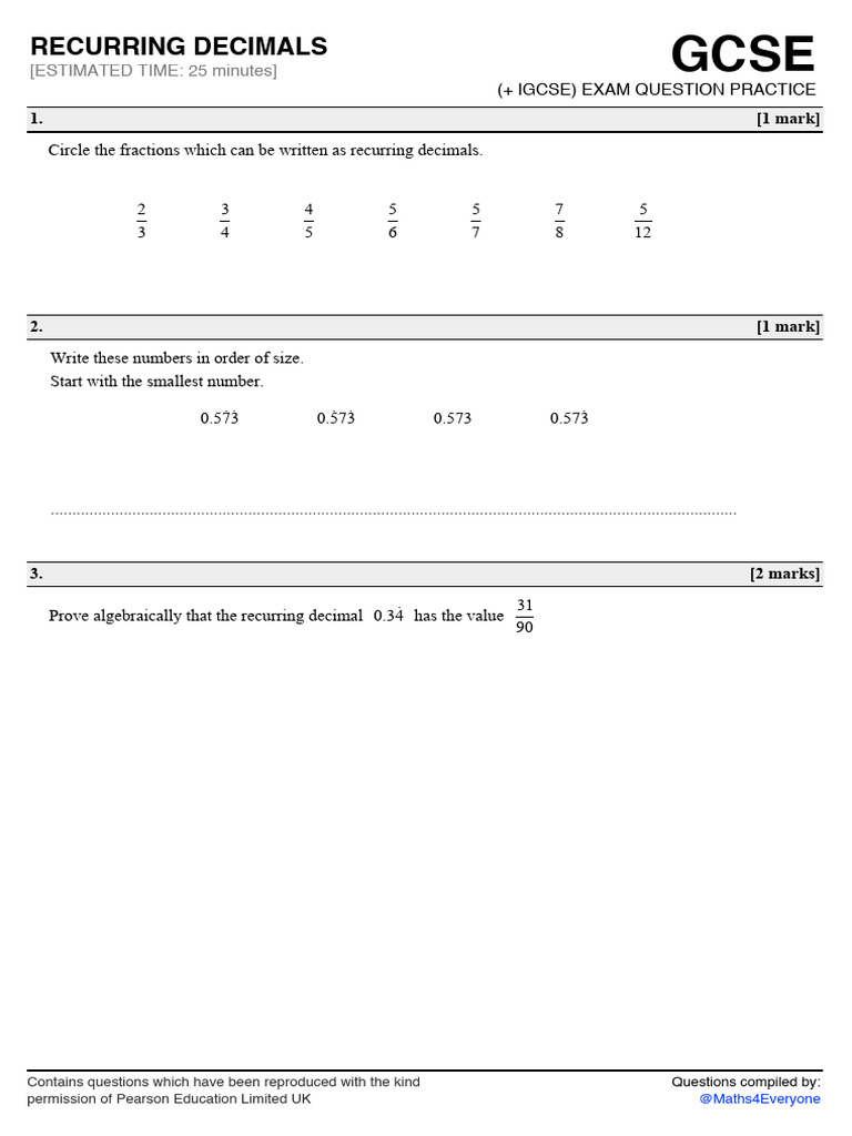 Recurring Decimals | PDF | Numbers | Arithmetic