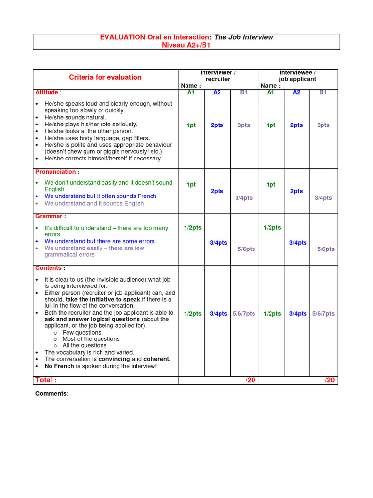 15 - JOB - INTERVIEW - Grille - D - Eval Job Interview | PDF | Job Interview | Cognitive Science