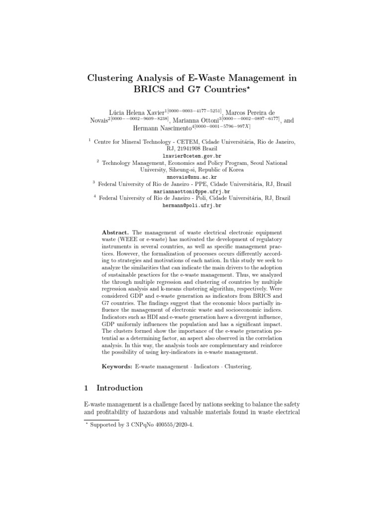 Clustering Analysis of E-Waste Management in BRICS and G7 Countries ...