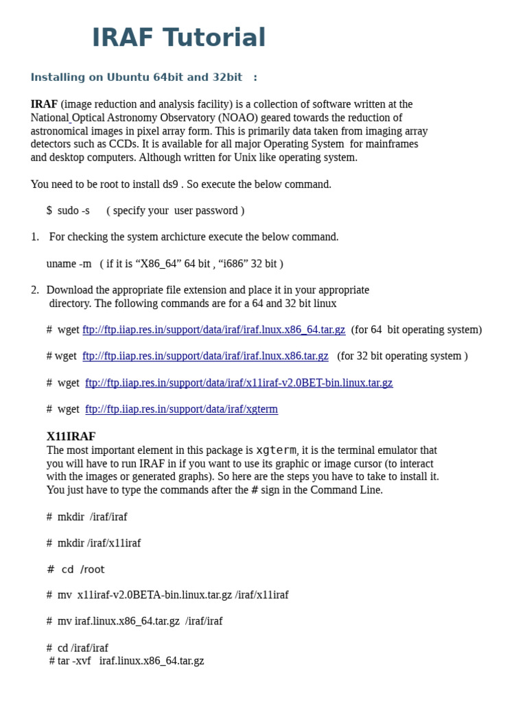IRAF Installation Guide for Ubuntu | PDF | Unix | Computer Architecture