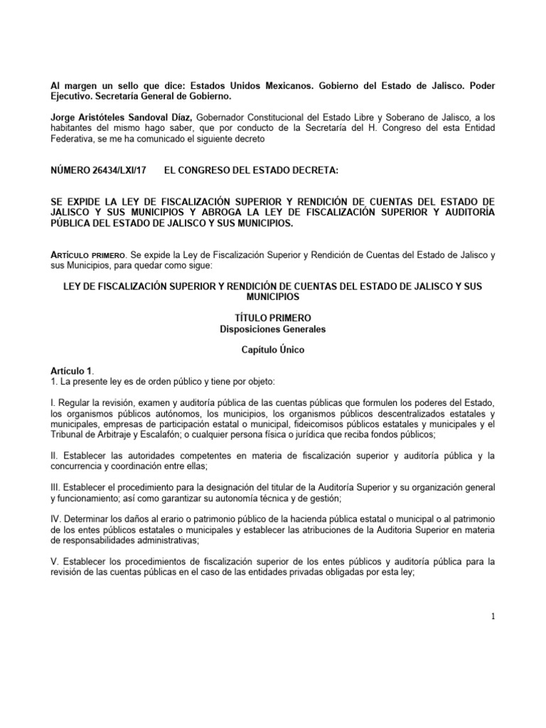 Ley de Fiscalización Superior y Rendición de Cuentas Del Estado de ...