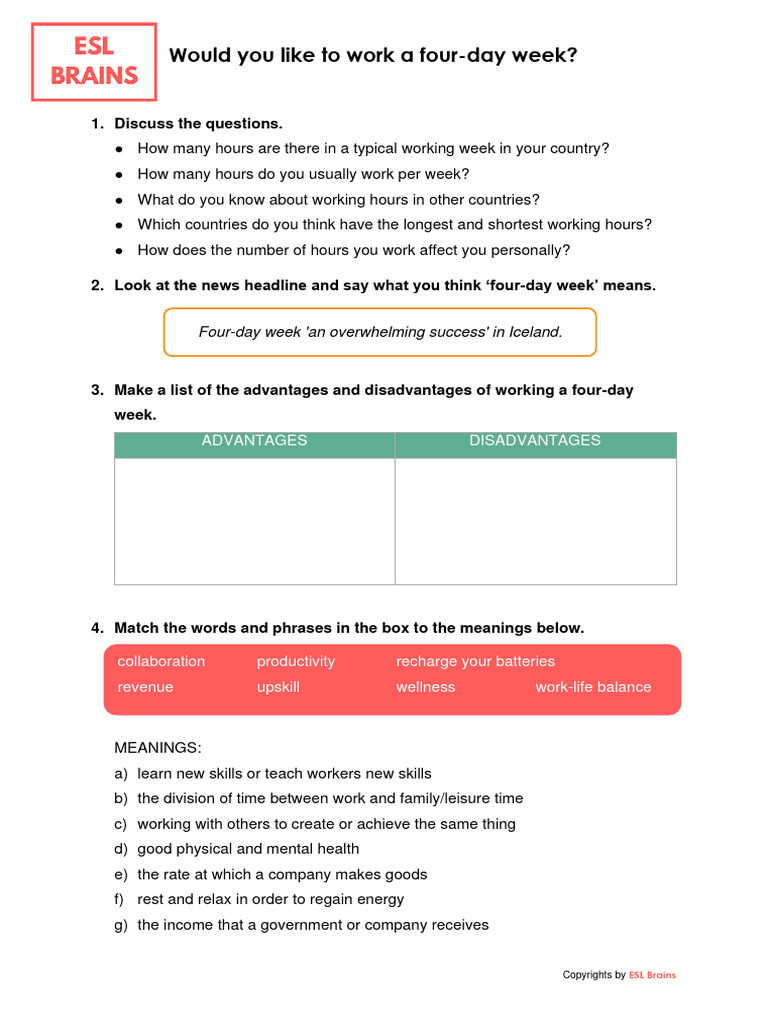 ESL Brains Would You Like To Work A Four Day Week SV 6338 | PDF ...