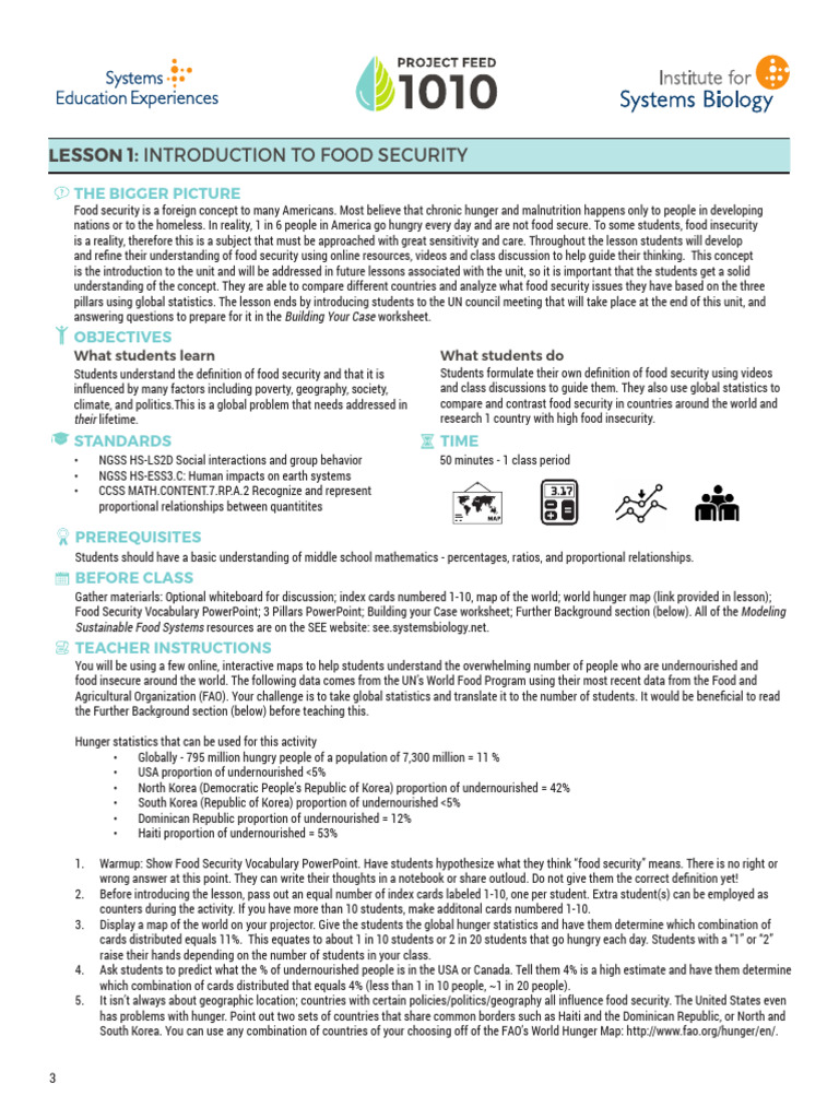 Food Security Lesson 1 | PDF | Food Security | Hunger