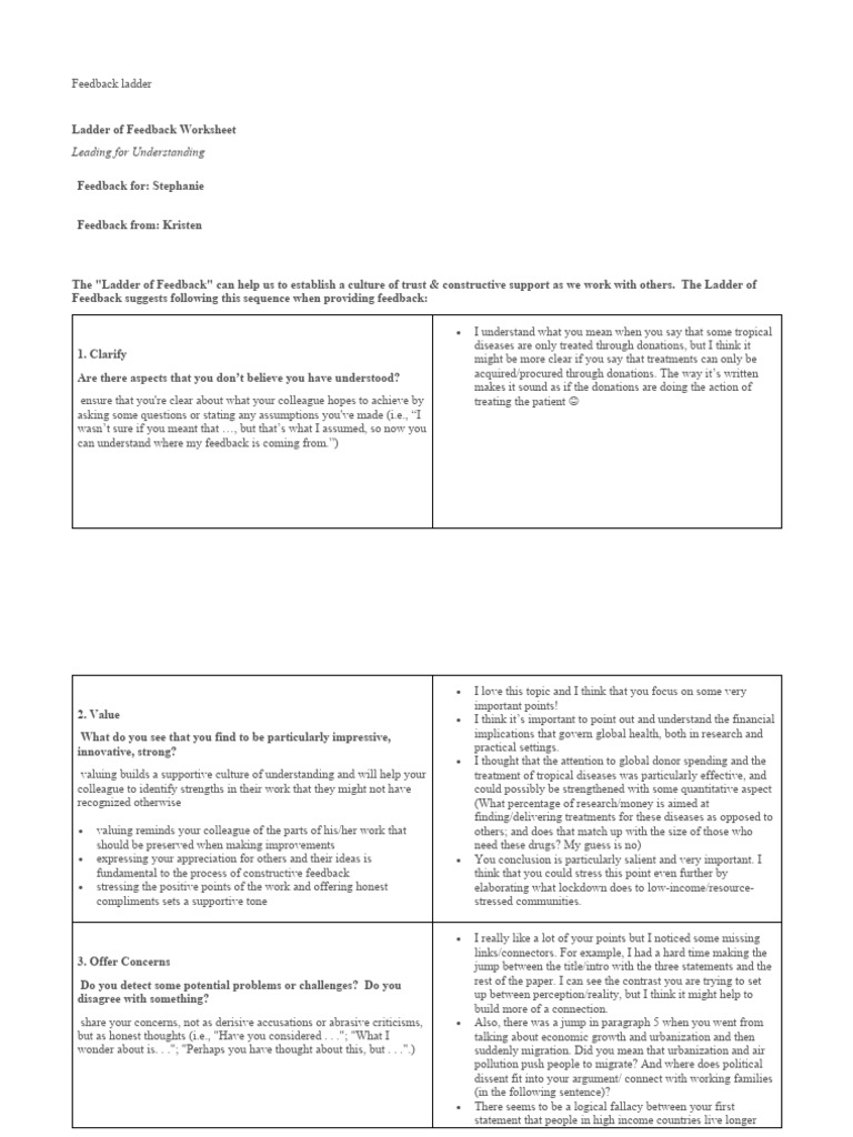 Feedback Ladder Template - Stephanie | PDF | Thought