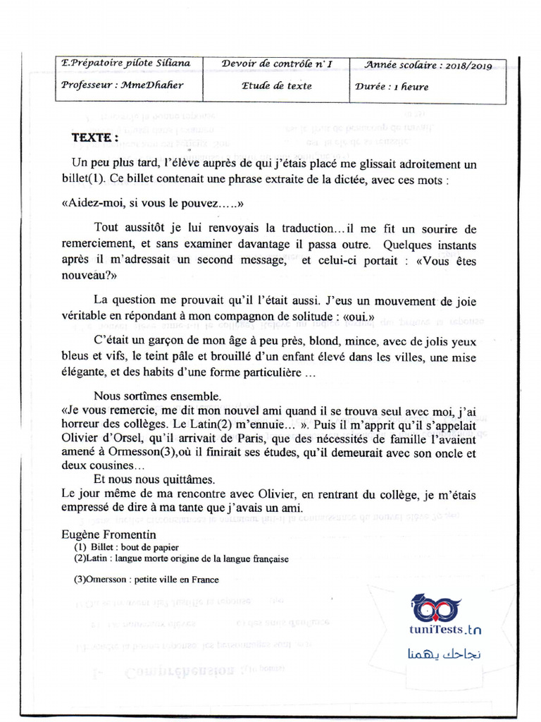 Devoir - de - Controle - N1-8eme - Annee - de - Base-Français-2018-Imen ...