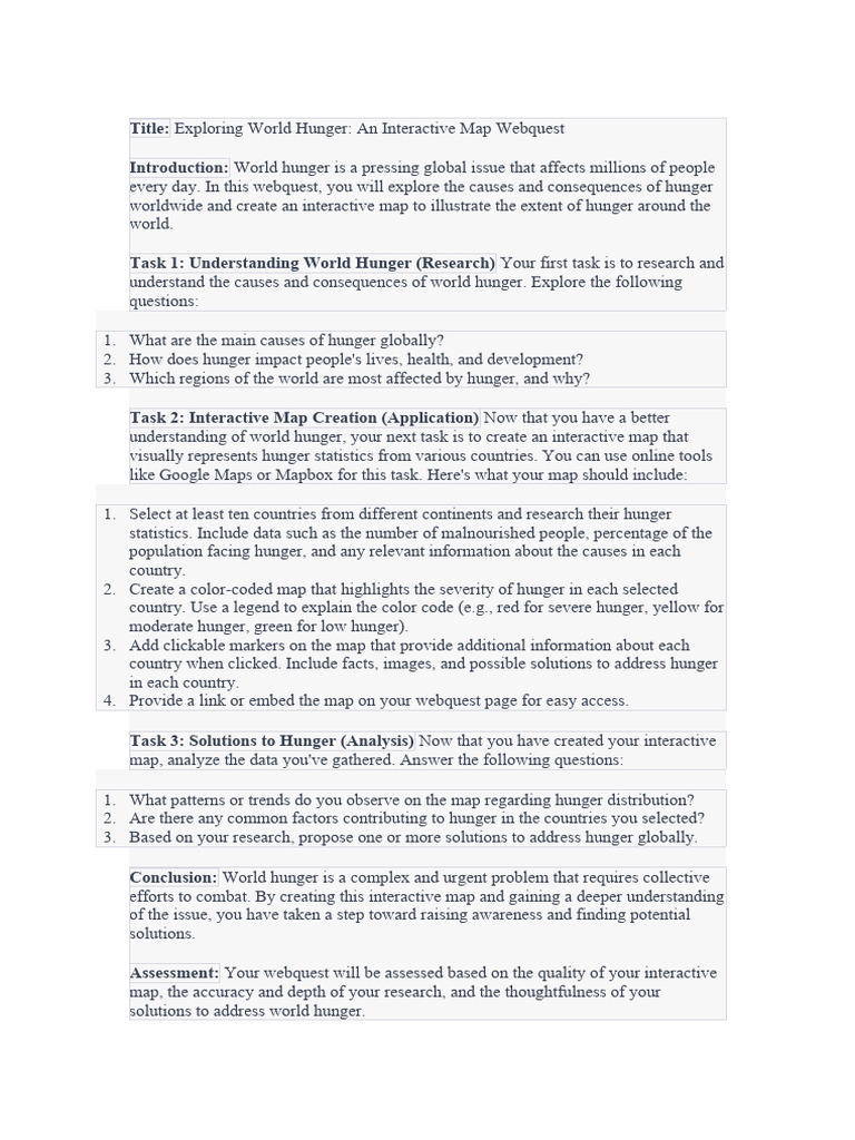 Webquest On World Hunger | PDF | Hunger | World Food Programme