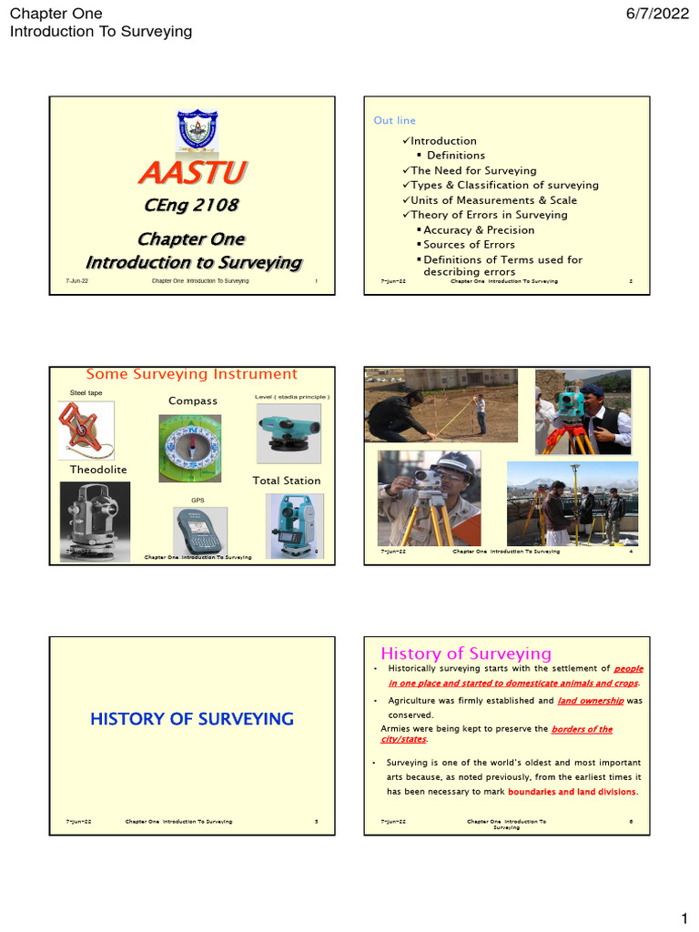 1 - Chapter One Introduction To Surveying - Students | PDF | Surveying | Geodesy