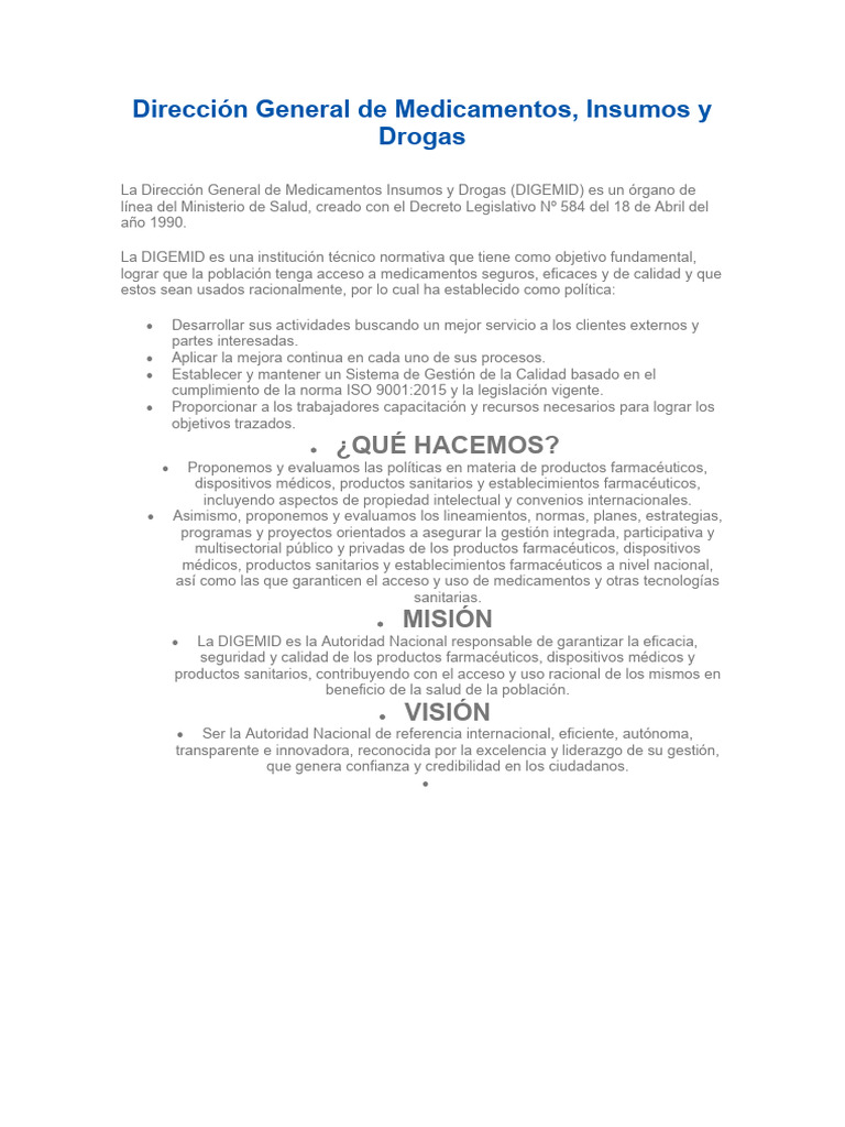 DIGEMID: Calidad y Seguridad en Medicamentos | PDF | Farmacéutico | Calidad (comercial)