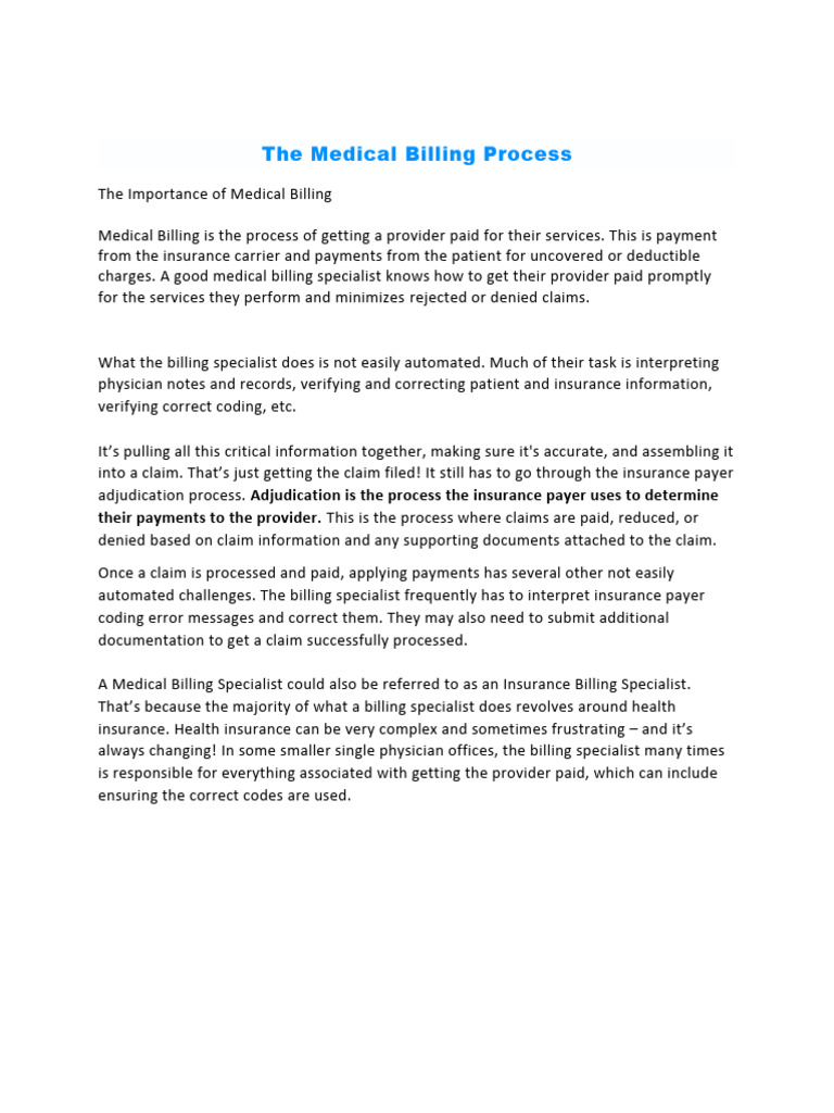 Medical Billing Process Overview | PDF | Medicare (United States ...